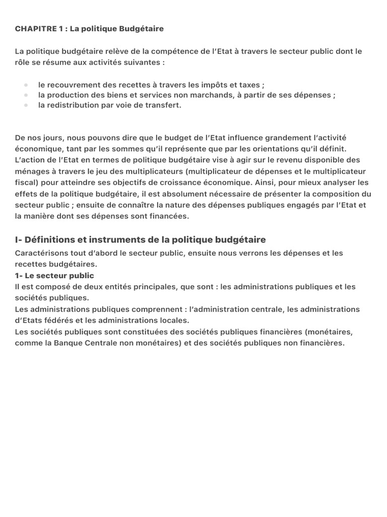 Politique budgétaire : dépenses et recettes | PDF | Politique monétaire ...