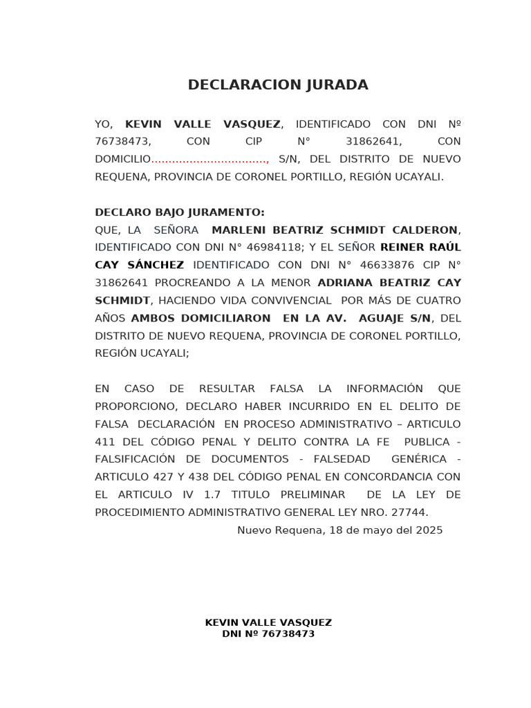 DECLARACION JURADA | PDF