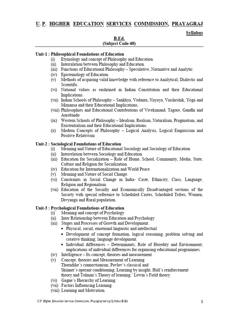 UP B.Ed. Syllabus Overview | PDF | Educational Technology | Teacher ...