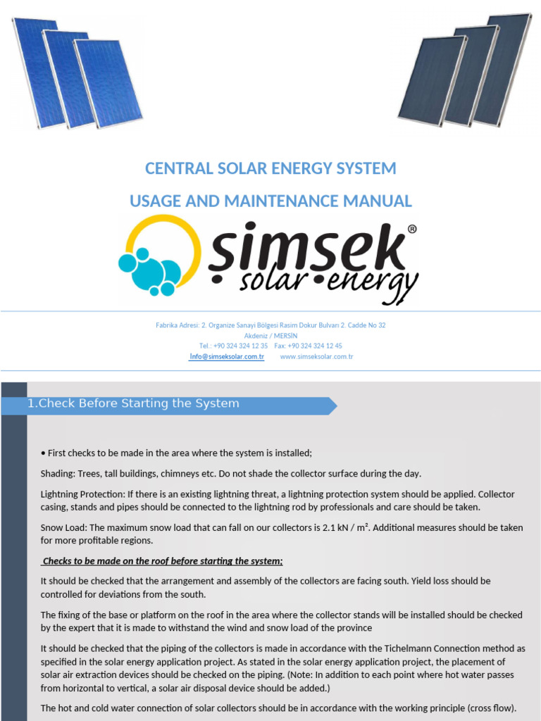 Central Solar System Maintenance Guide | PDF | Solar Energy | Equipment