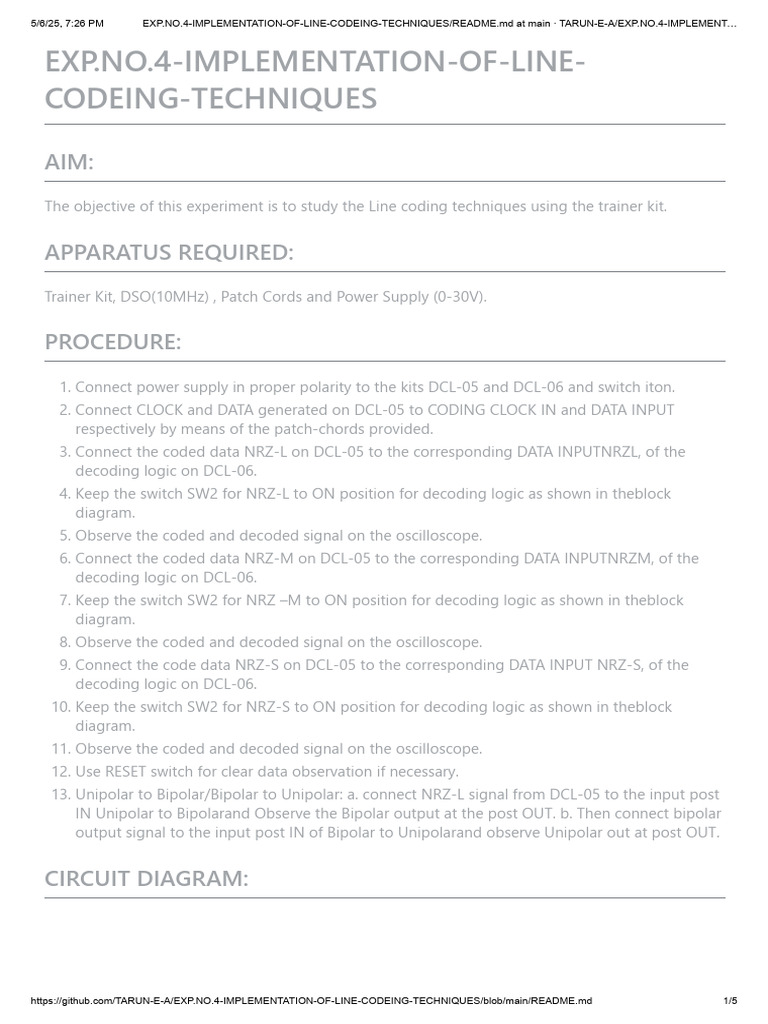 Exp - No.4 Implementation of Line Codeing Techniques | PDF | Telecommunications Engineering ...