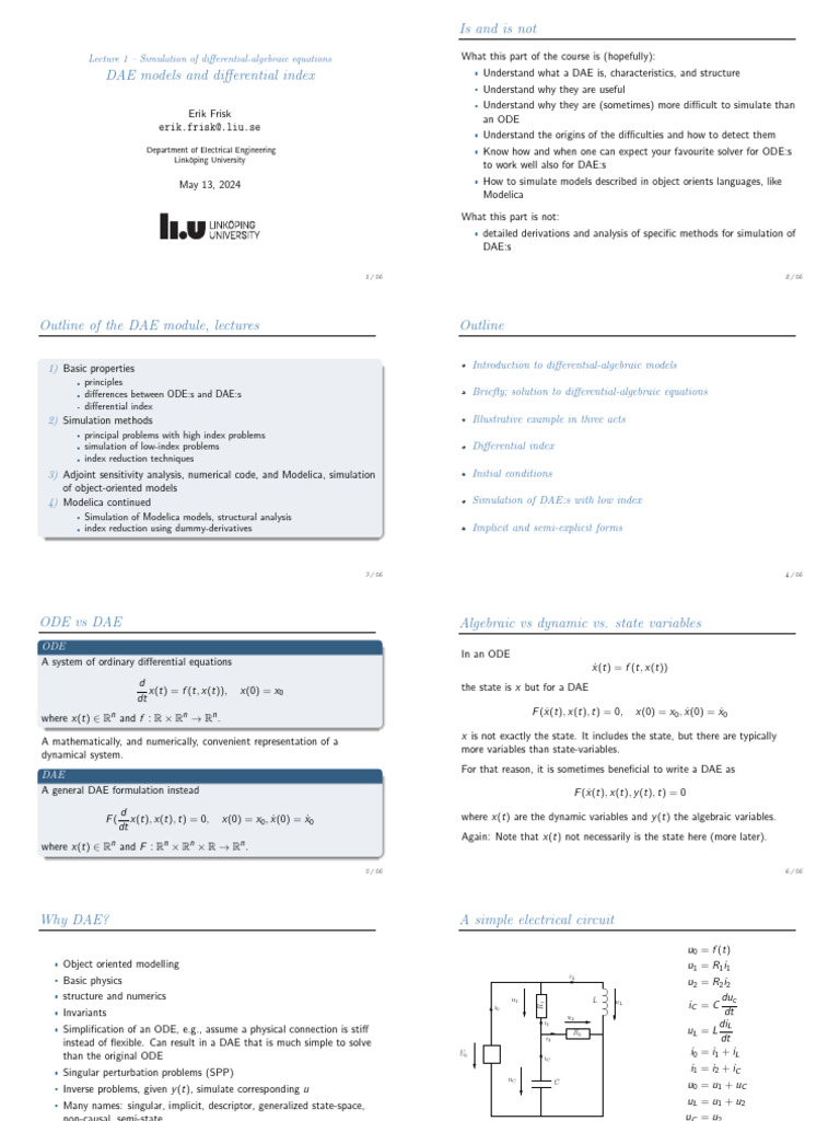 Dae1 - DAE Models and Differential Index | PDF | Ordinary Differential ...