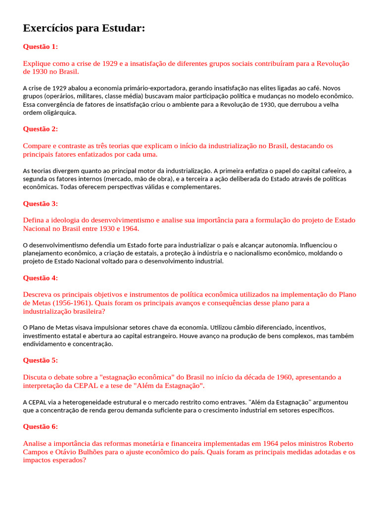 Exercícios para Estudar | PDF | Economia | Estado