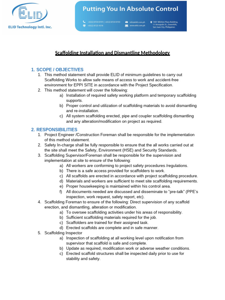 Scaffolding Installation and Dismantling Methodology ELID | PDF ...
