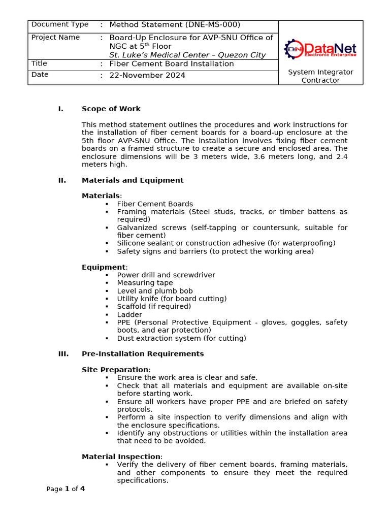 DNE MS Ficem Board Installation SLMC QC | PDF | Personal Protective ...
