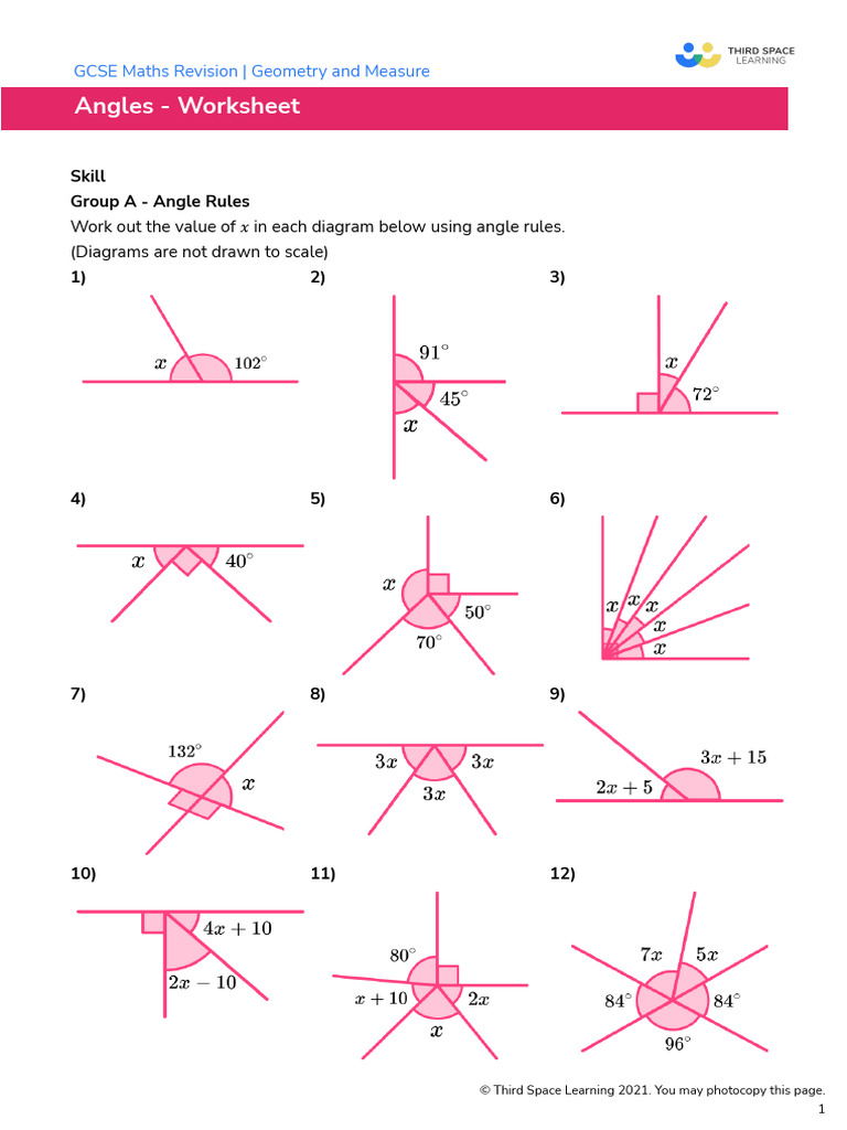 Third Space Learning Angles Gcse Worksheet Pdf Triangle Polygon