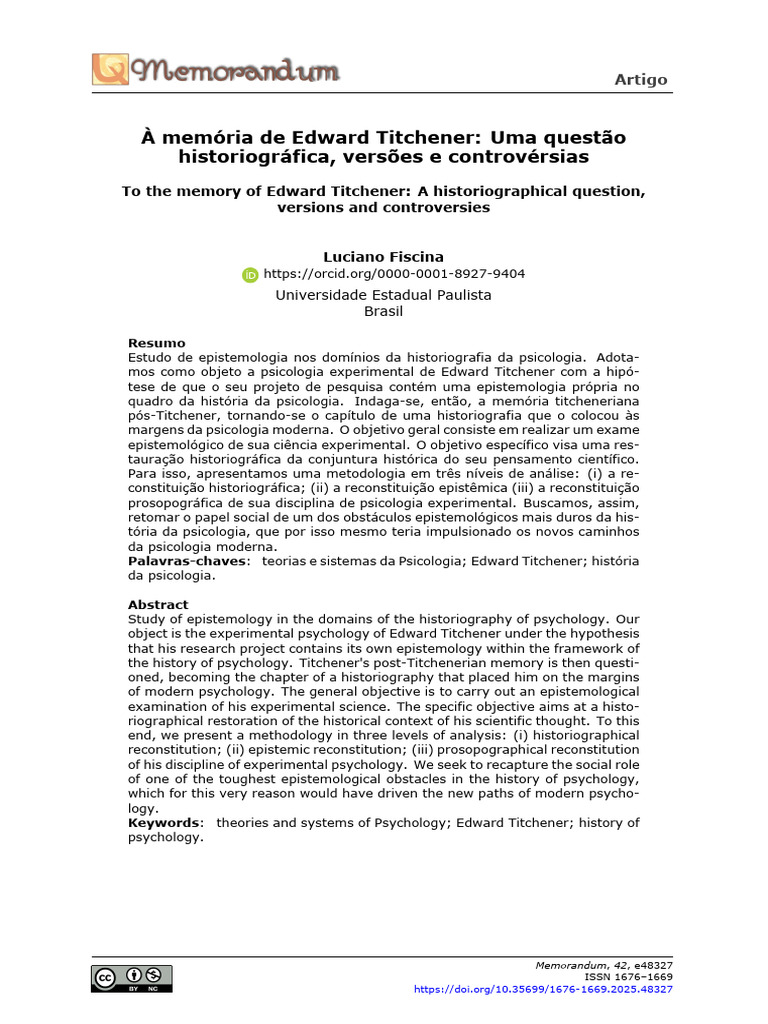 Memória e Epistemologia de Titchener | PDF | Psicologia | Science