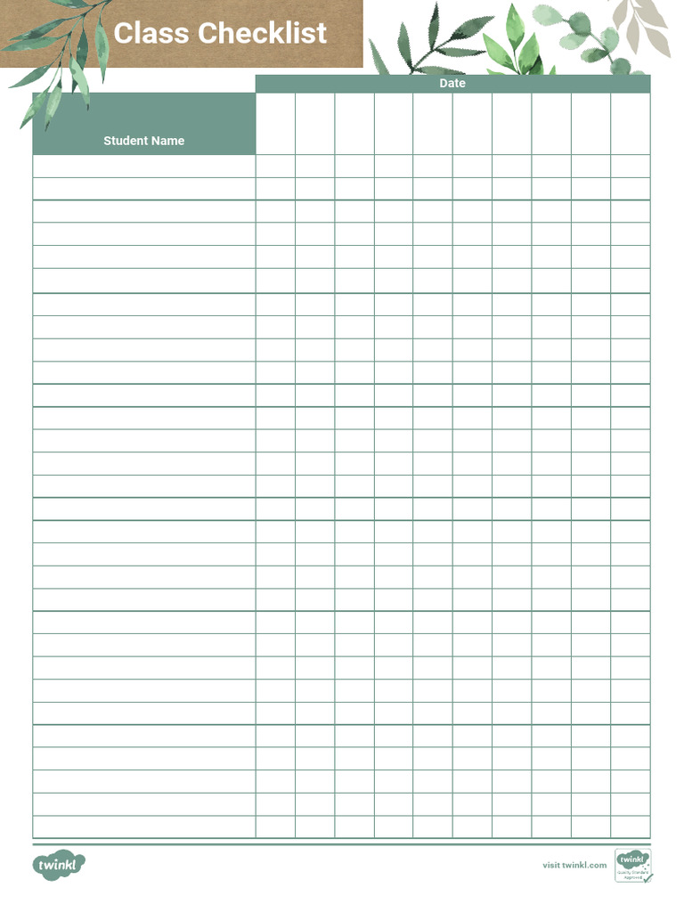 T TP 2650276 Botanical Themed Class Checklist | PDF