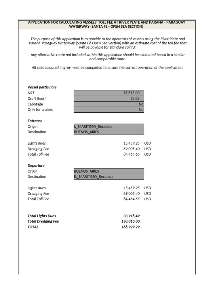 River Plate Toll Fee Calculator | PDF