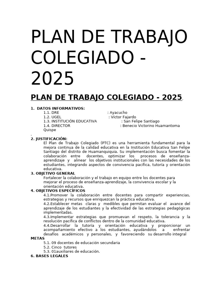 Plan de Trabajo Colegiado 2025 | PDF | Enseñando | Pedagogía