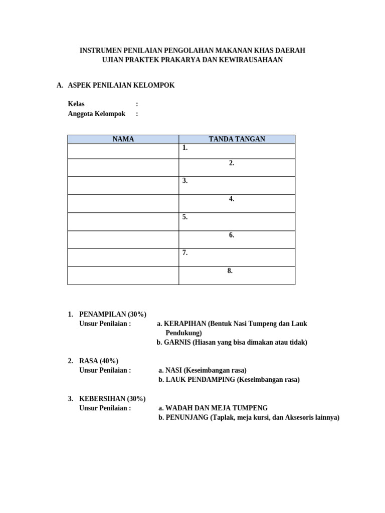 Aspek Penilaian UP_XII | PDF