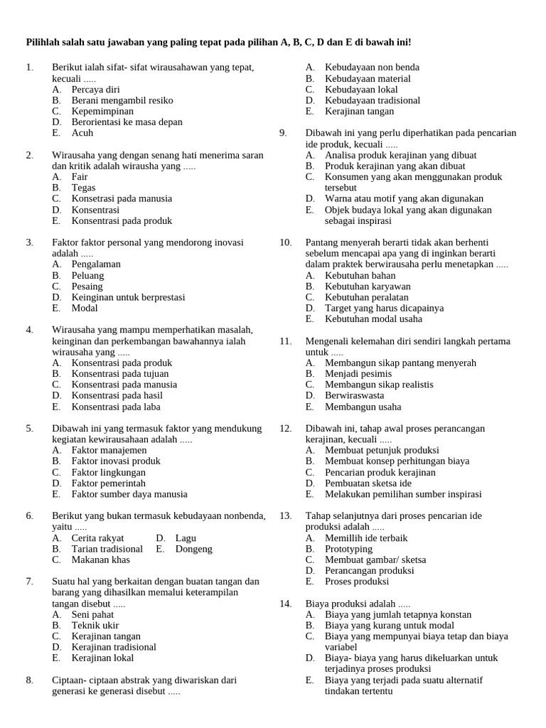 Soal Us Pkwu - Xii 2025 | PDF