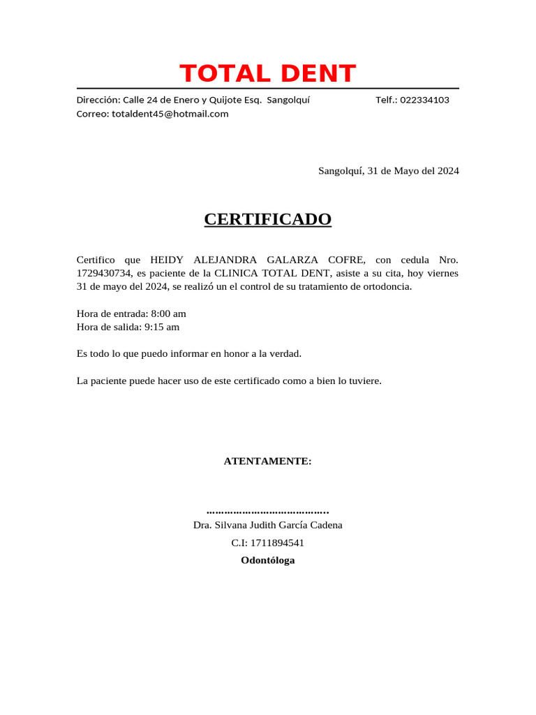 Total Dent Ortodoncia Heidi Galarza | PDF