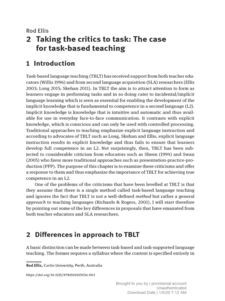 12 Ellis, R. Taking The Critics To Task. The Case For Task-Based ...