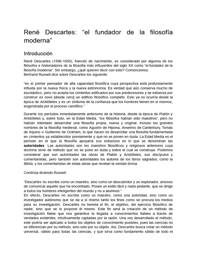 René Descartes: Padre de la Filosofía Moderna | PDF | René Descartes ...