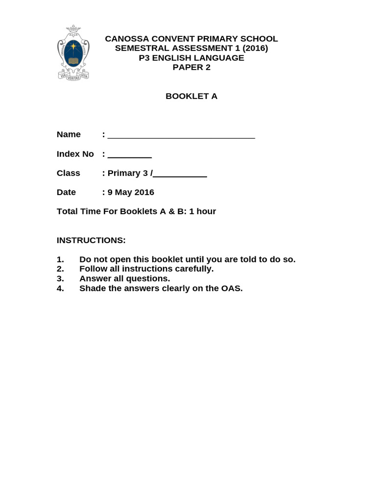 P3 English Language Assessment 2016 | PDF