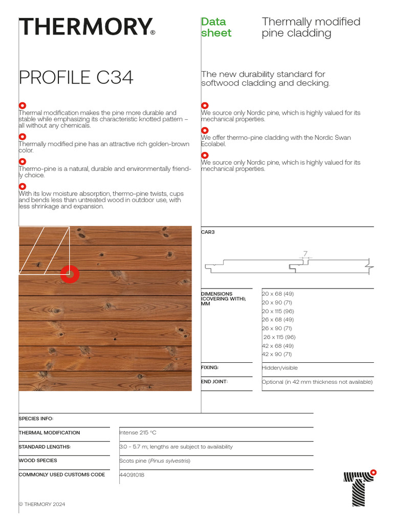 Thermory Datasheet Thermo-Pine C34 0819 ENG Web | PDF | Wood | Hardness
