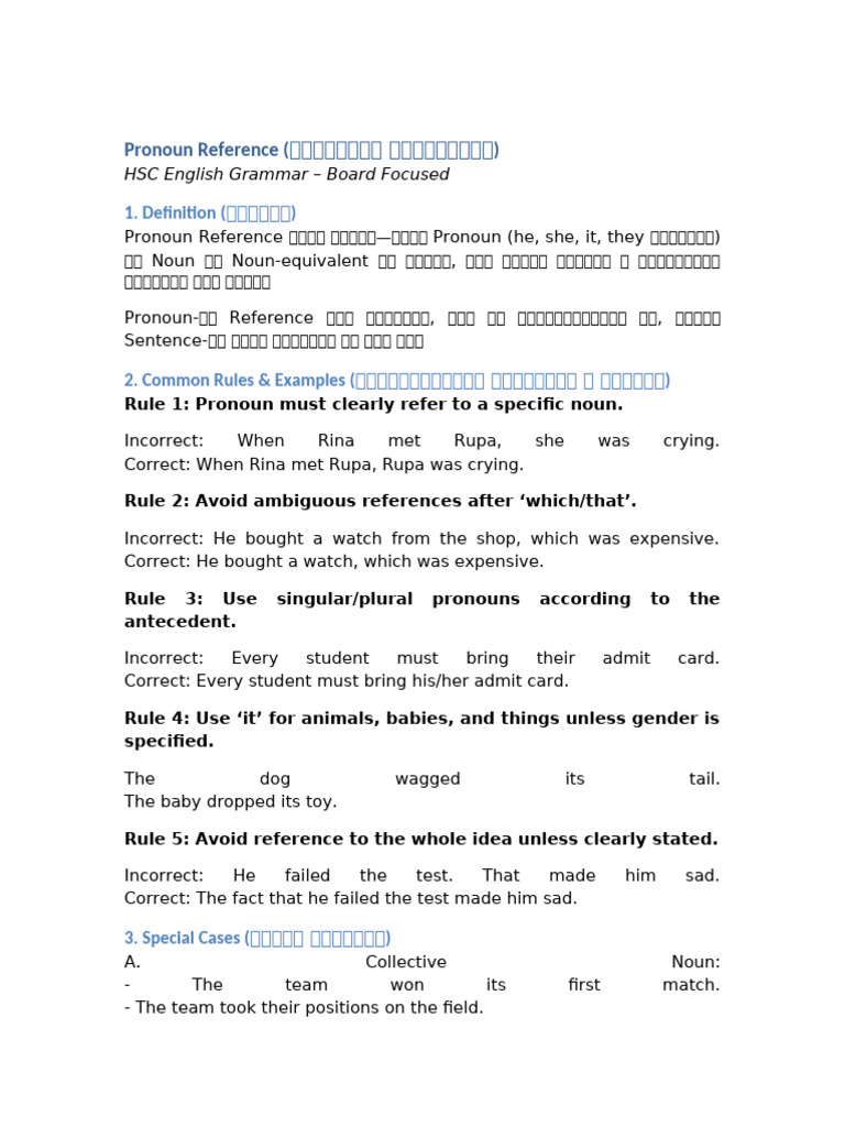 Pronoun Reference HSC Rules and Practice | PDF | Pronoun | Grammatical ...