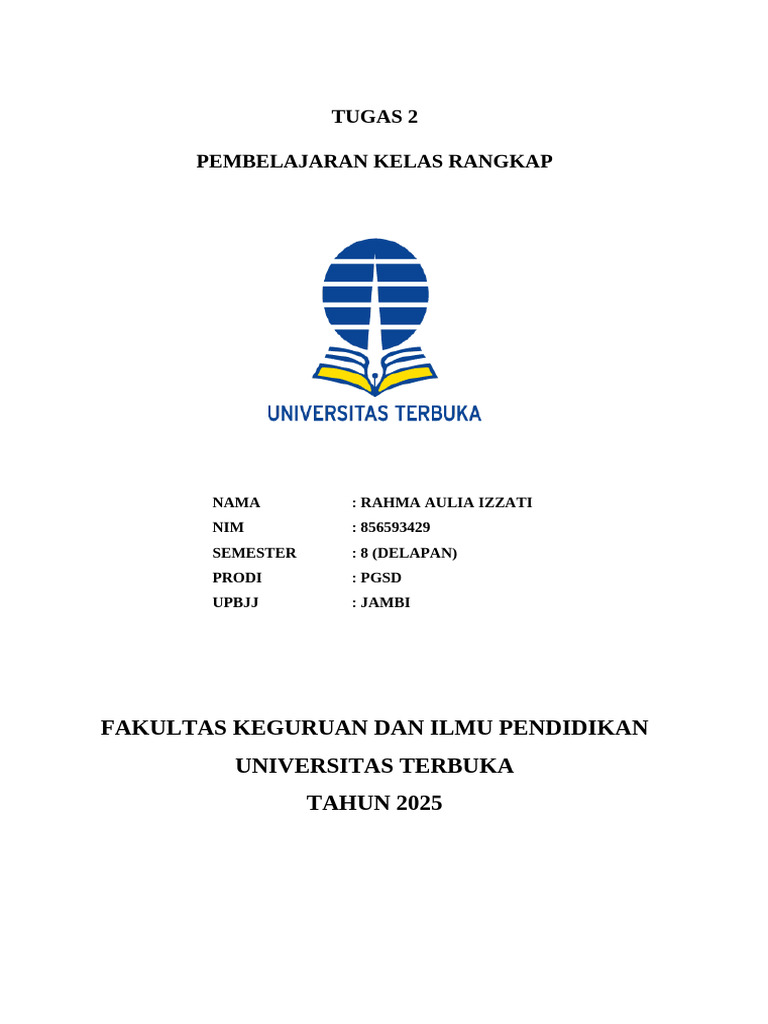 Tugas 2 Pembelajaran Kelas Rangkap_Rahma Aulia Izzati | PDF