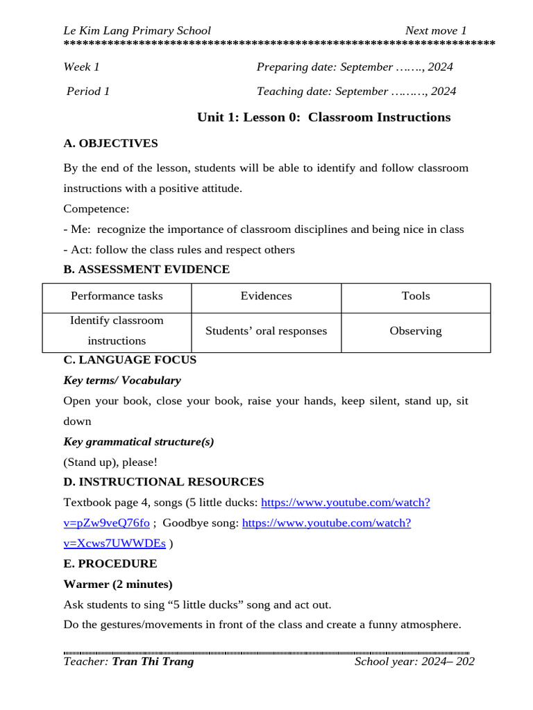 TA1 MNM U1 L0 Classroom Instructions - Ok | PDF | Cognition | Learning