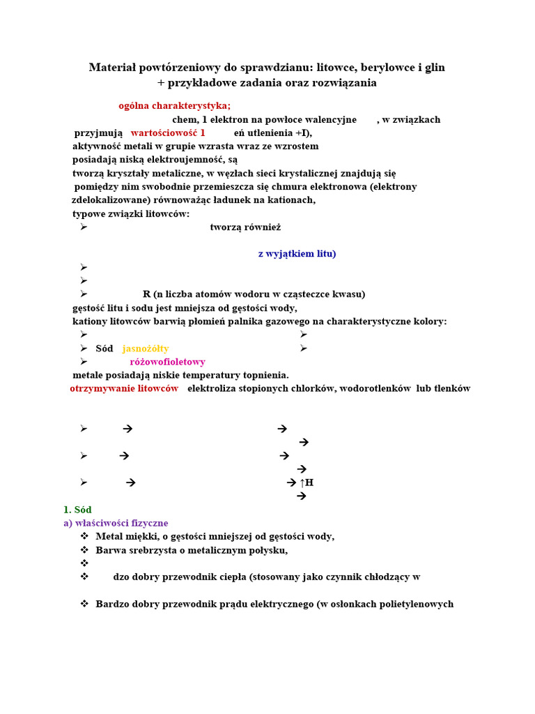 Litowce, Berylowce Oraz Glin + Zadania | PDF