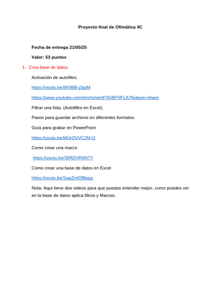 Proyecto Ofimatica 4 C | PDF | Microsoft Excel | Bases de datos