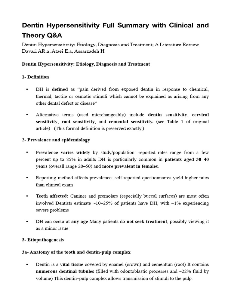 Dentin Hypersensitivity: Causes & Treatments | PDF | Dentin | Dentistry