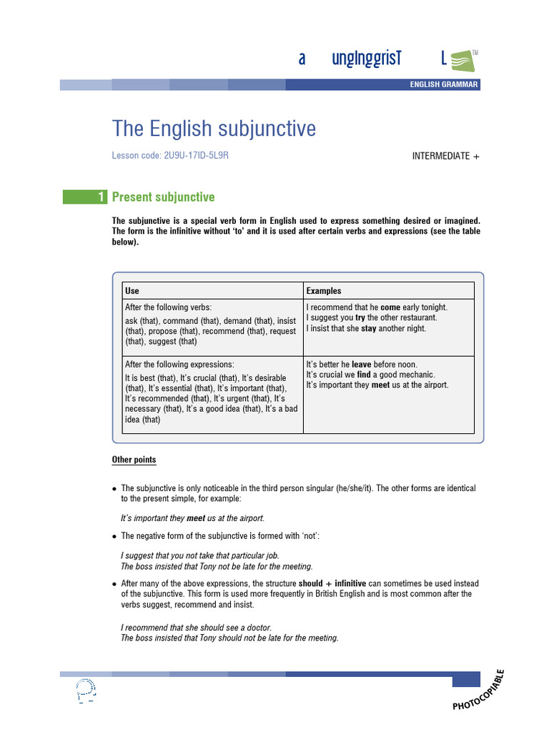 English Subjunctive Grammar Guide | PDF | English Grammar | Syntax
