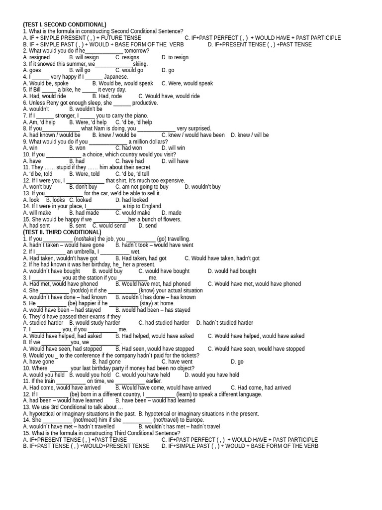 Second and Third Conditional Exercises | PDF | Perfect (Grammar ...
