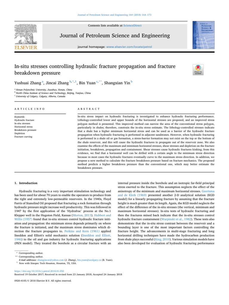 In Situ Stress in Controlling Hydraulic Fracture Propagation and ...