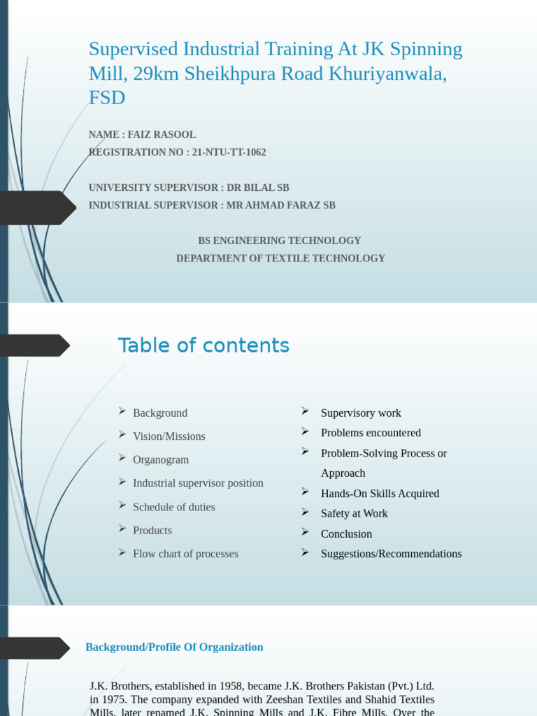 Supervised Training at JK Spinning Mill | PDF | Textiles | Dyeing