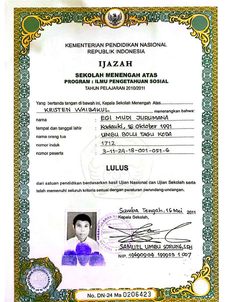 Ijazah Dan Daftar Nilai SMA Eghy - 11zon | PDF