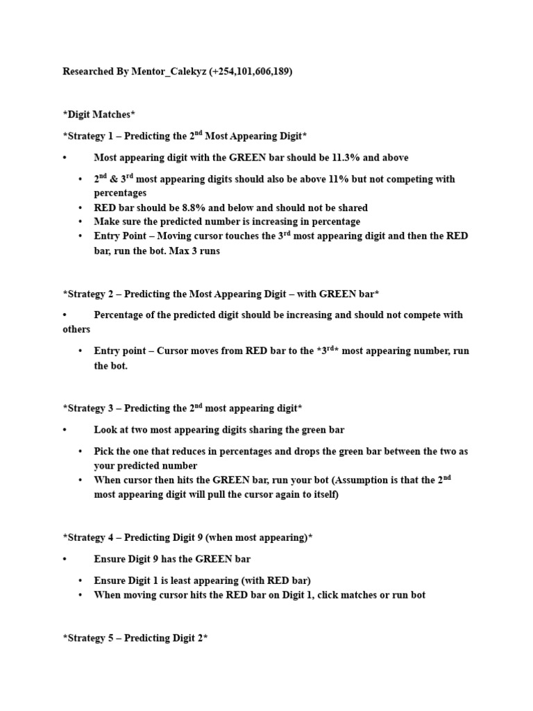 Digit Match Strategy by M - Calekyz | PDF