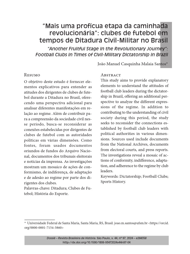 Clubes de Futebol e a Ditadura | PDF | Brasil