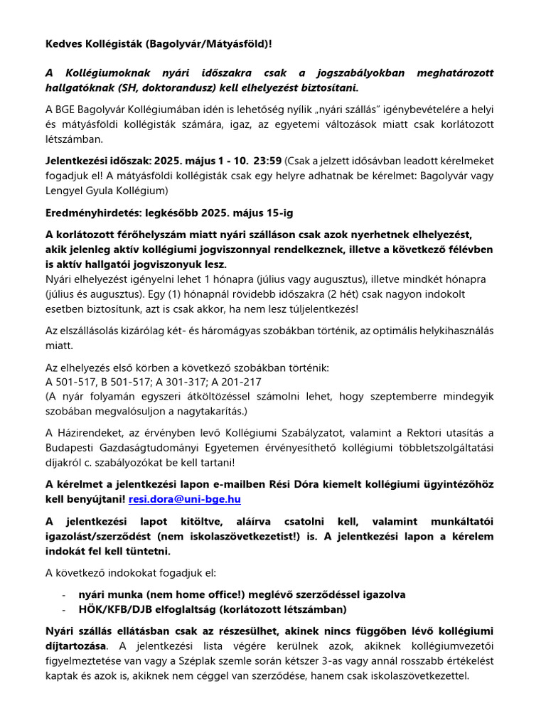 Nyari Szallas Tajekoztato 2025. Bagolyvar | PDF