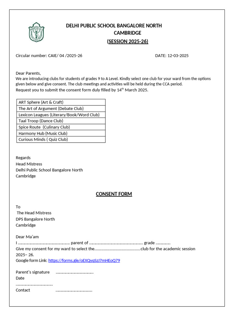 Consent Form CCA 2025 | PDF