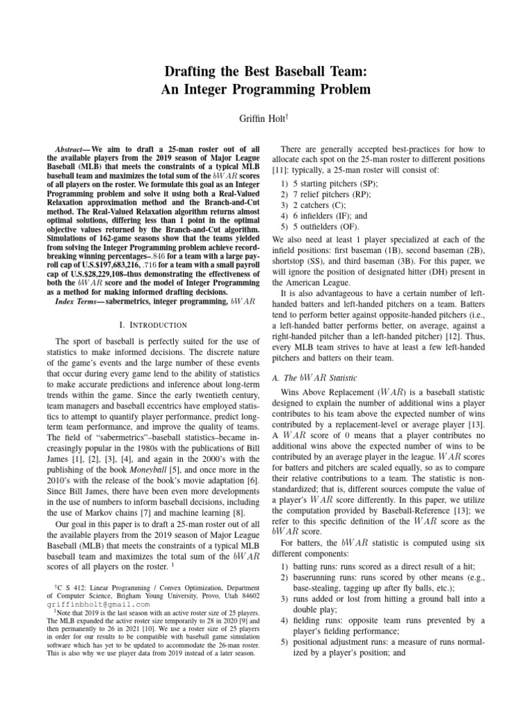 Drafting The Best Baseball Team | PDF | Ball And Bat Games