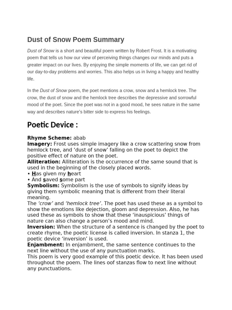 Dust of Snow and Fire and Ice | PDF | Poetry | Mood (Psychology)