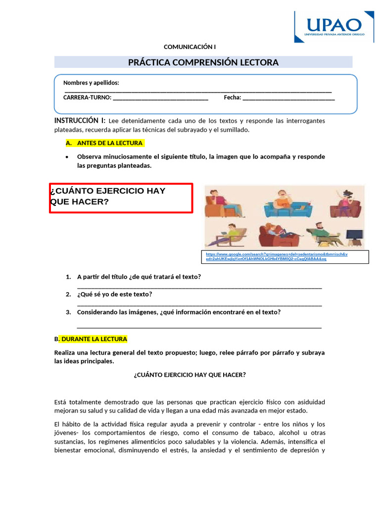 Práctica Comprensión Lectora 5 | PDF | Estilo de vida sedentario ...