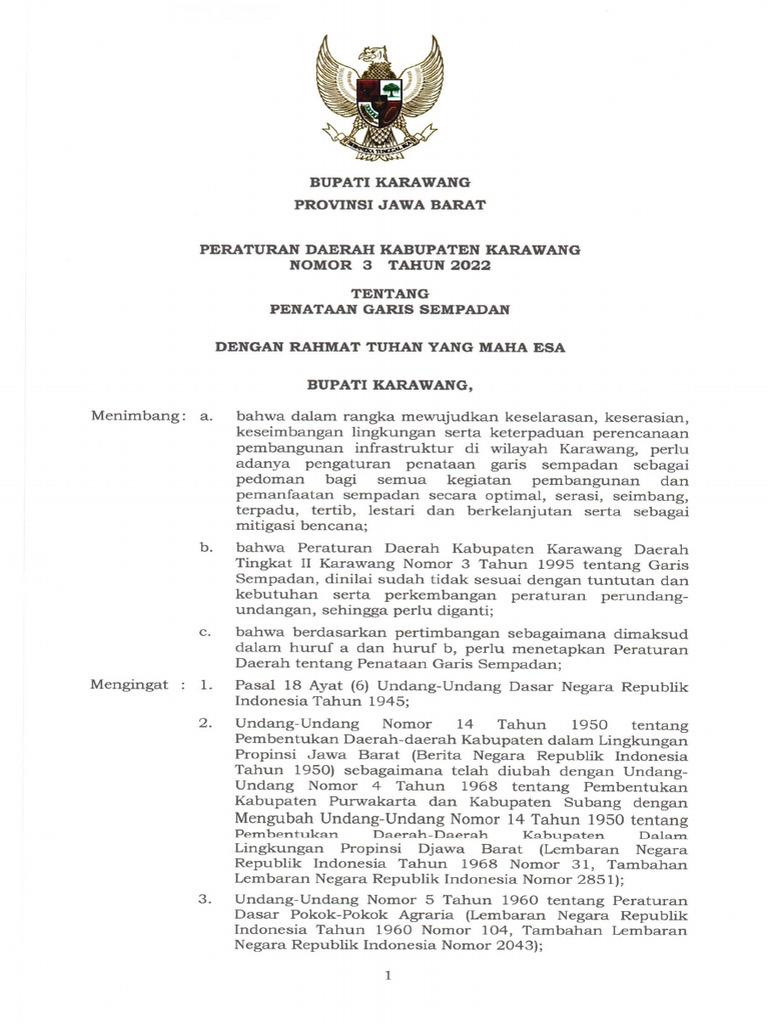 Perda 3 Tahun 2022 Tentang Penataan Garis Sempadan | PDF