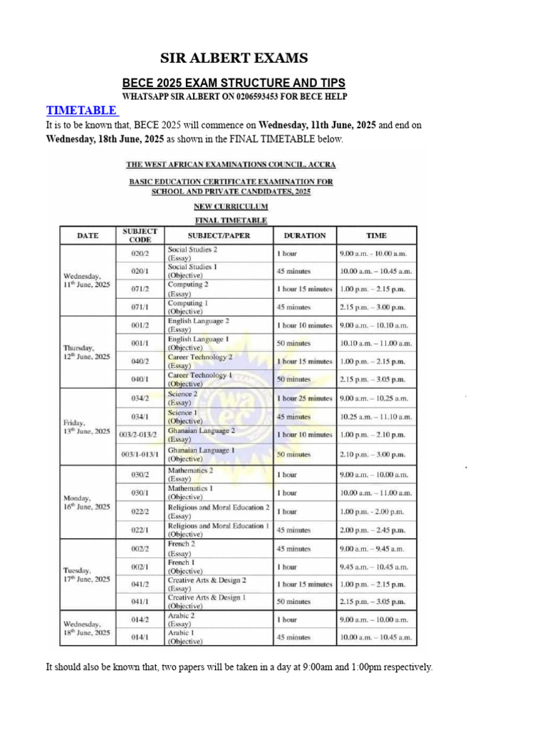 Bece 2025 Exam Structure and Tips | PDF | Multiple Choice