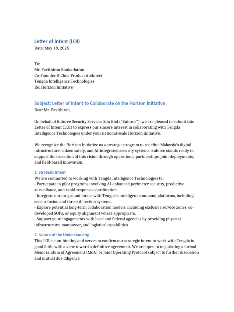 Enforce Security Services SDN BHD LOI | PDF | National Security