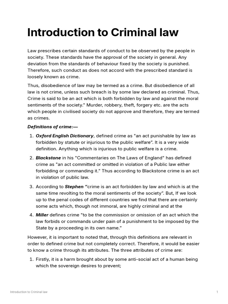 Introduction To Criminal Law | PDF | Mens Rea | Crimes