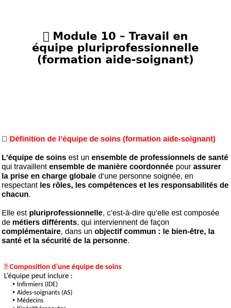 ? Module 10 - Travail en Équipe Pluriprofessionnelle | PDF | Allaitement | Professionnel de la santé