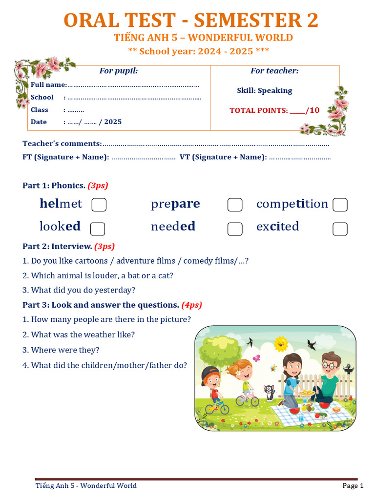 Grade 5 English Oral Test Guide | PDF