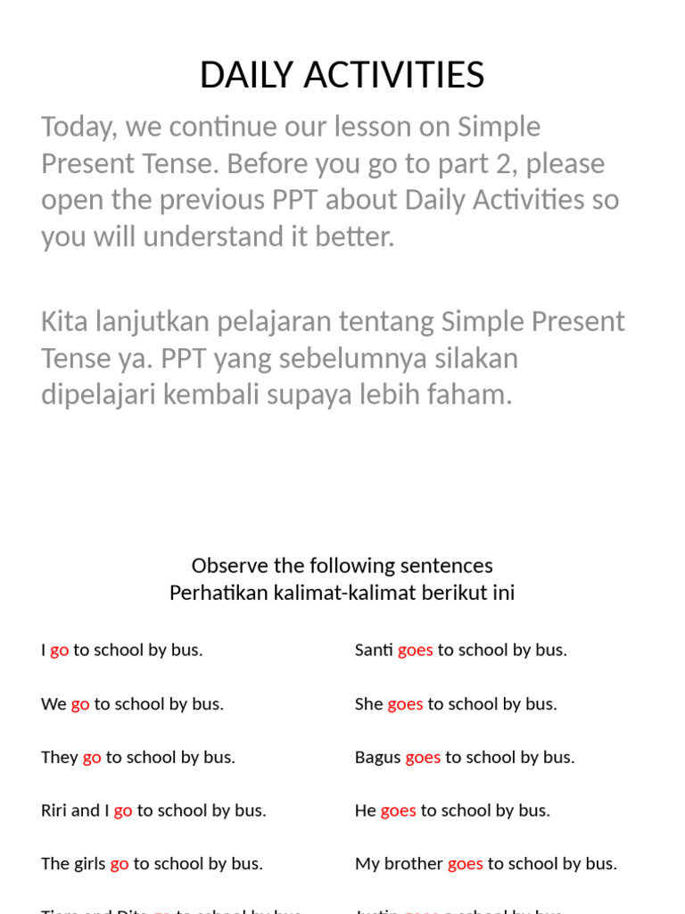 7 Daily Activities 2 | PDF | Linguistics | Grammar