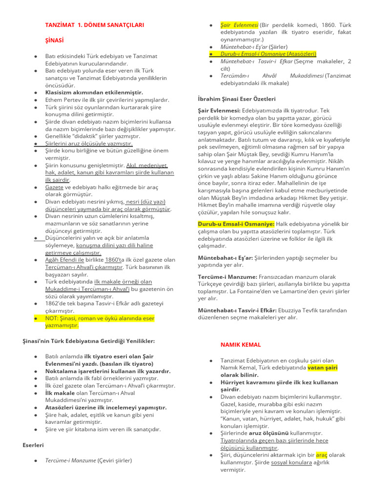 Tanzimat Sanatçıları (Detaylı) | PDF