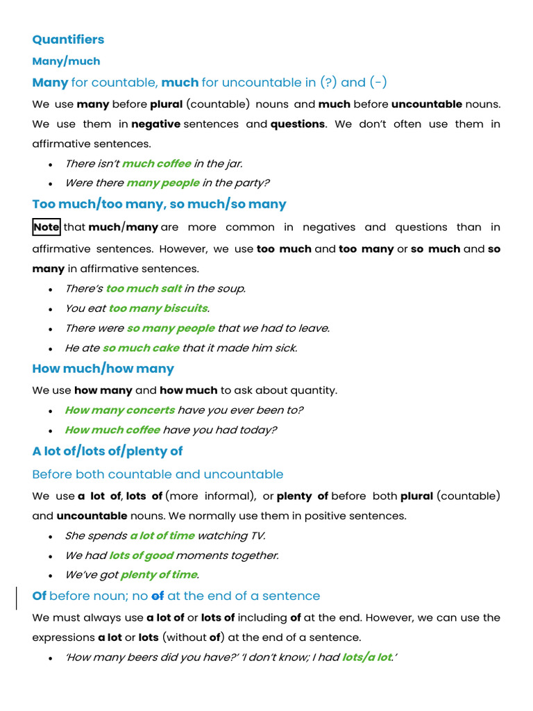 Quantifiers, Comparatives Adjectives, Gerunds Vs Infinitives | PDF ...
