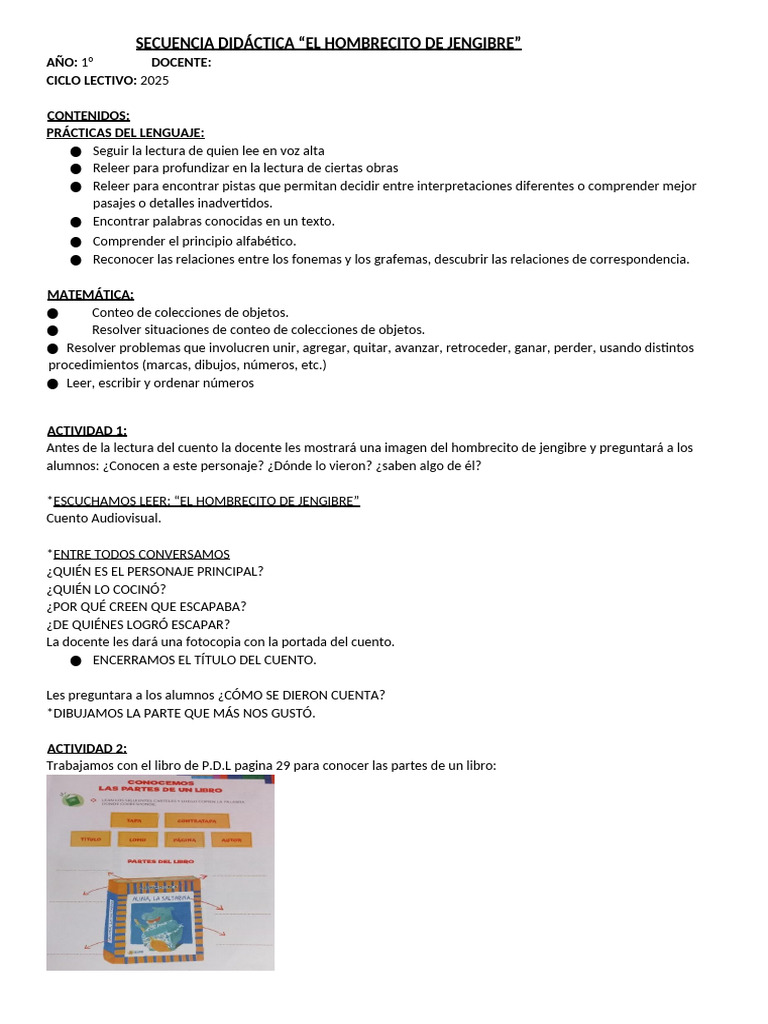 Secuencia Didáctica: Hombrecito de Jengibre | PDF