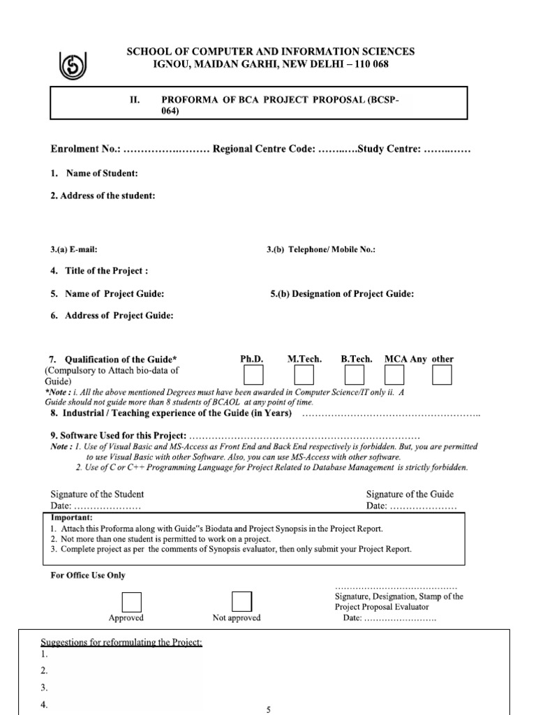 Proforma For Ignou bcsp64 | PDF